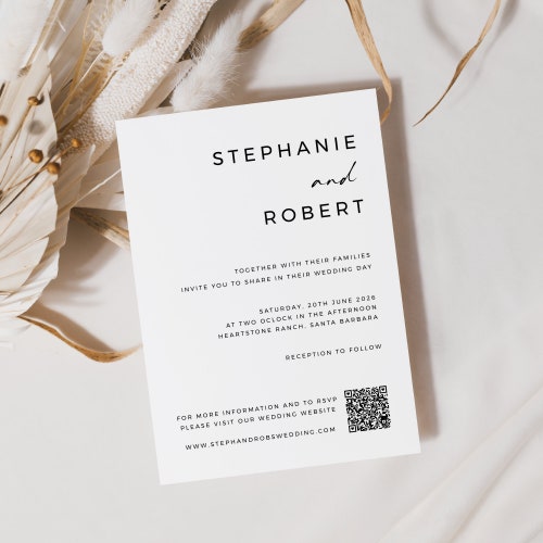 Printable Wedding Invitation With Qr Code Minimal Wedding - Etsy Australia