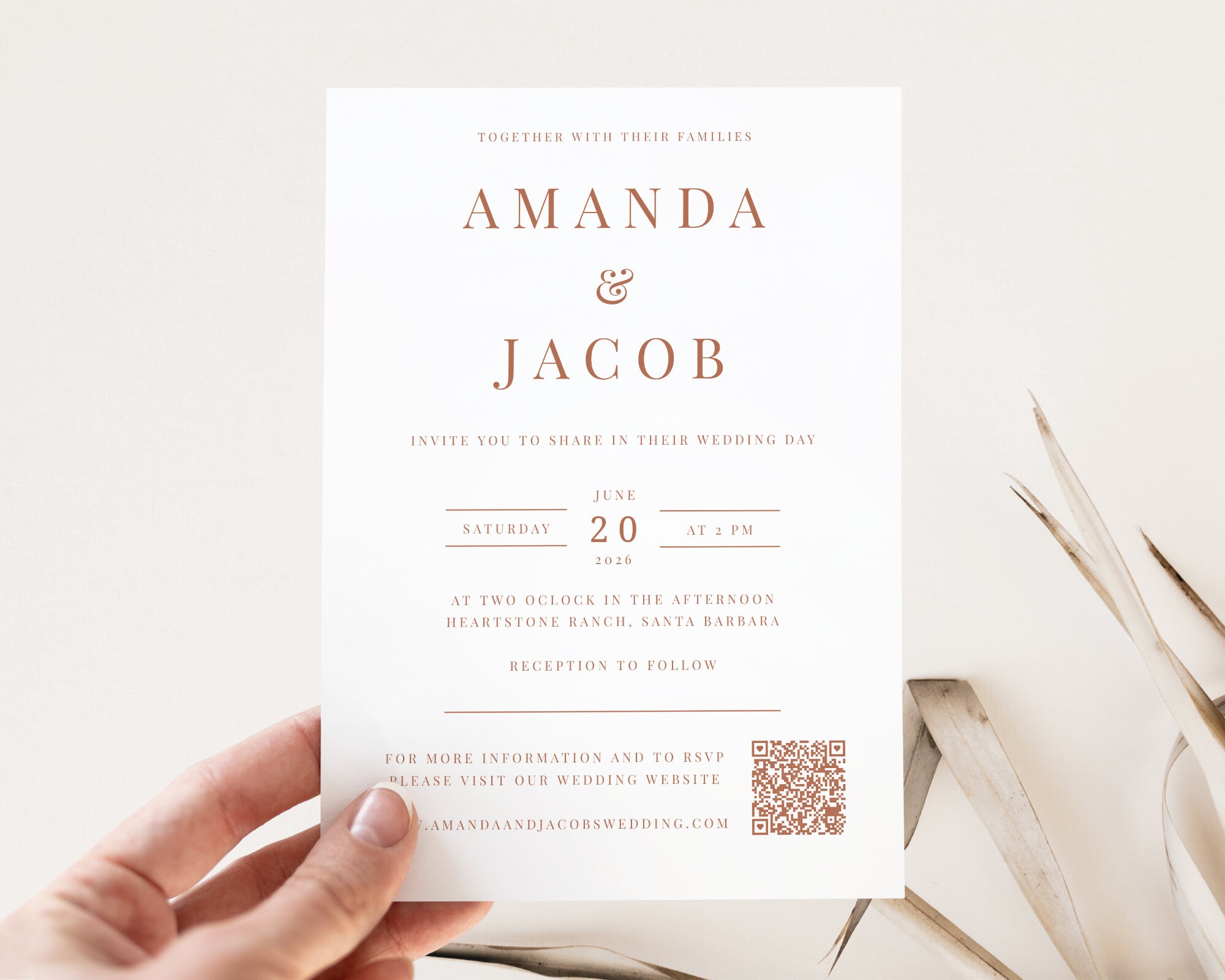 Wedding Invite Template With QR Code Terracotta Rustic Boho - Etsy