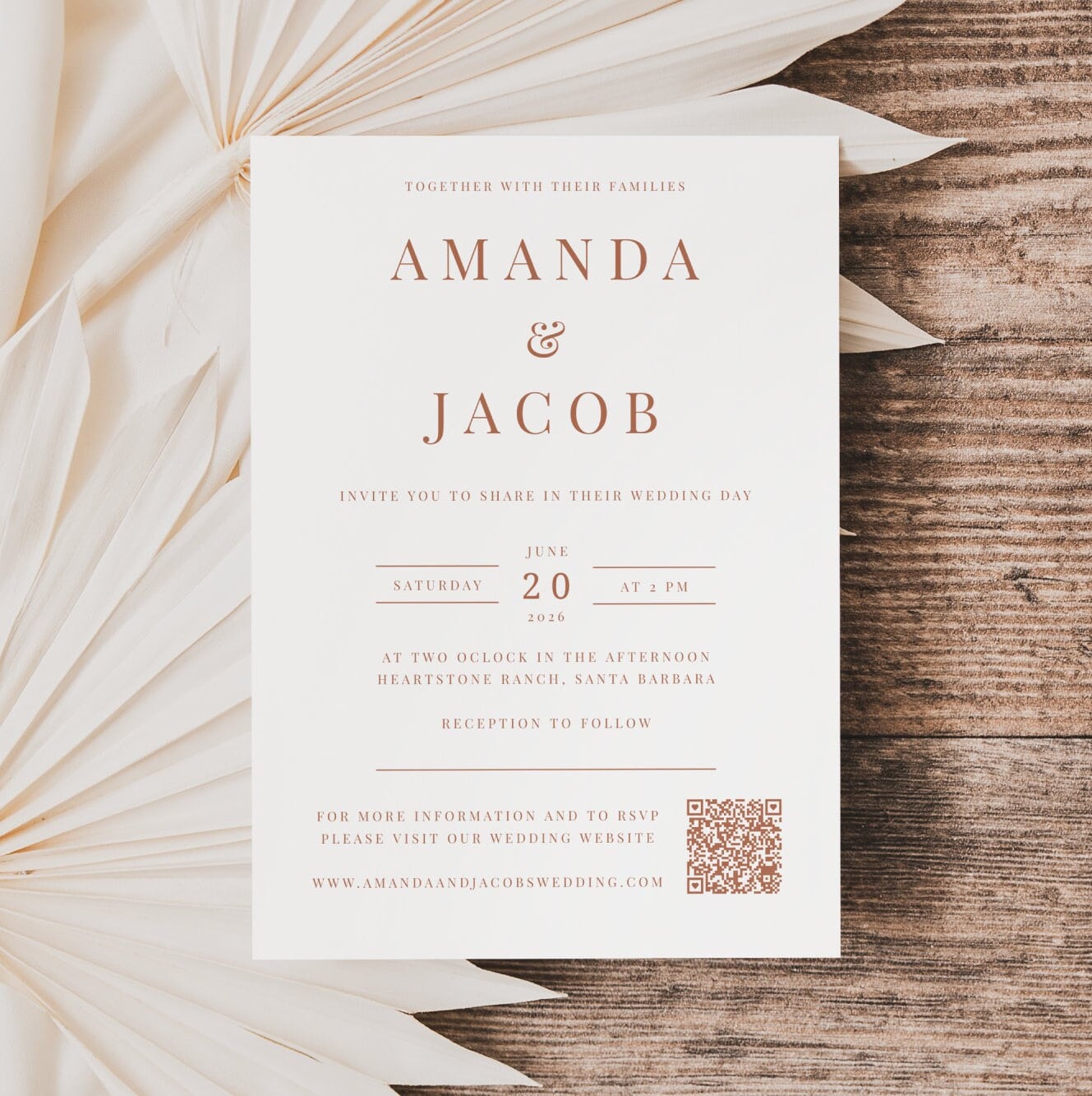 Wedding Invite Template With QR Code Terracotta Rustic Boho - Etsy