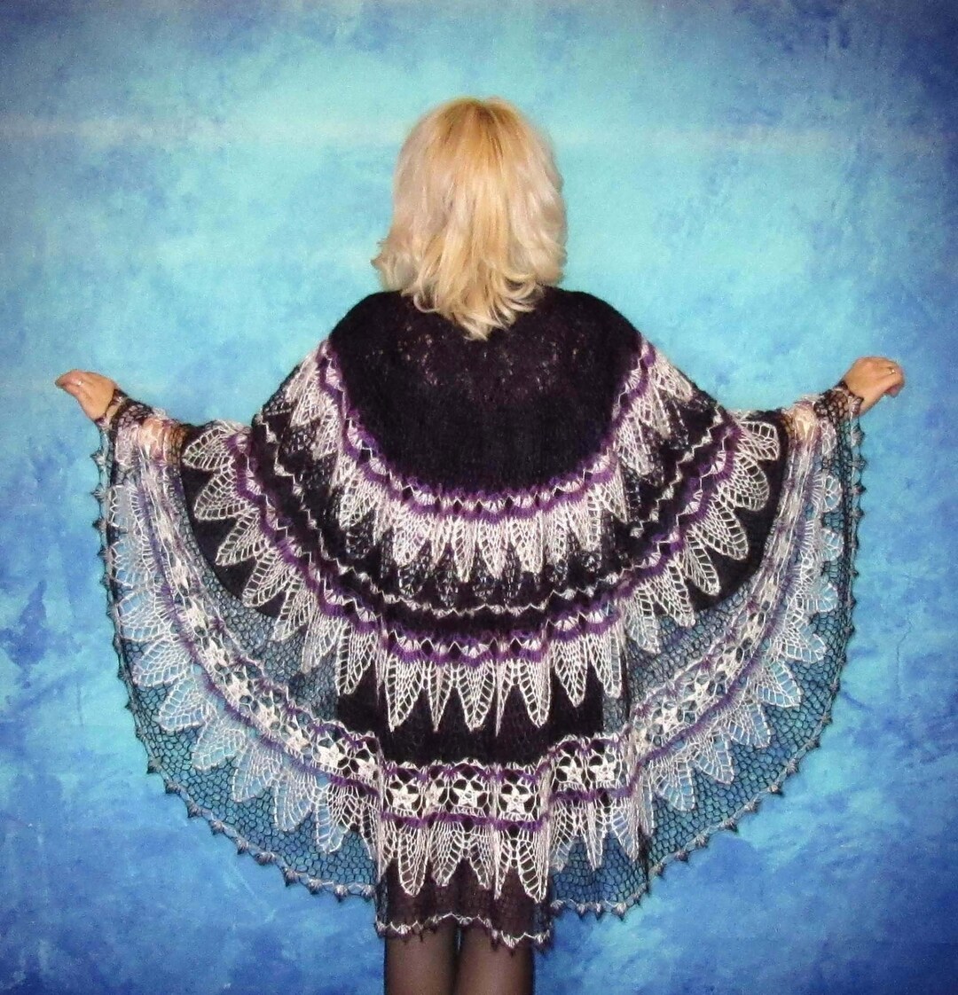 Plum Crochet Shawl, Russian Orenburg Violet Shoulder Wrap, Goat Down ...