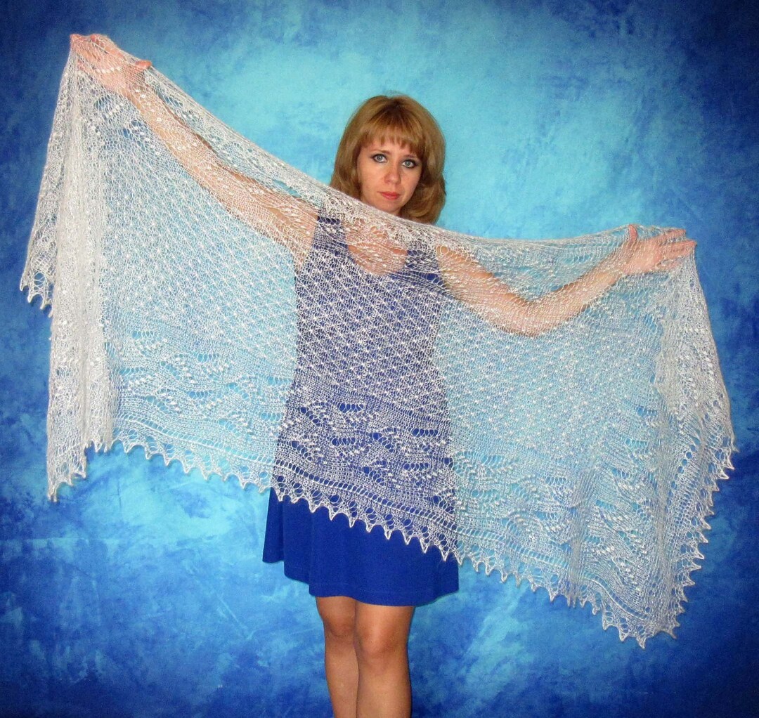 Bufanda de punto blanca con bordado, mantón ruso, gasa de plumón de ...