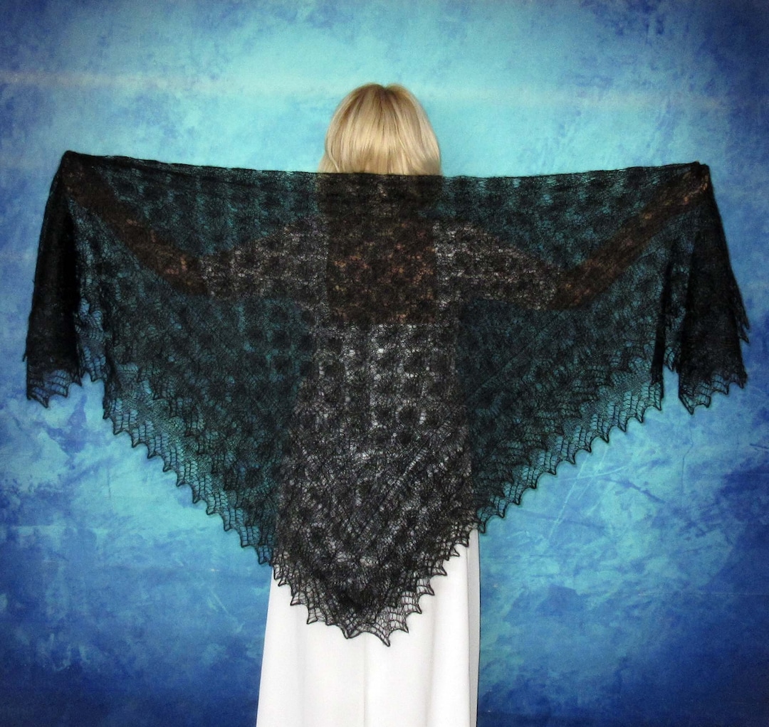 Black Russian Shawl, Hand Knit Orenburg Shawl, Wool Wrap, Goat Down ...