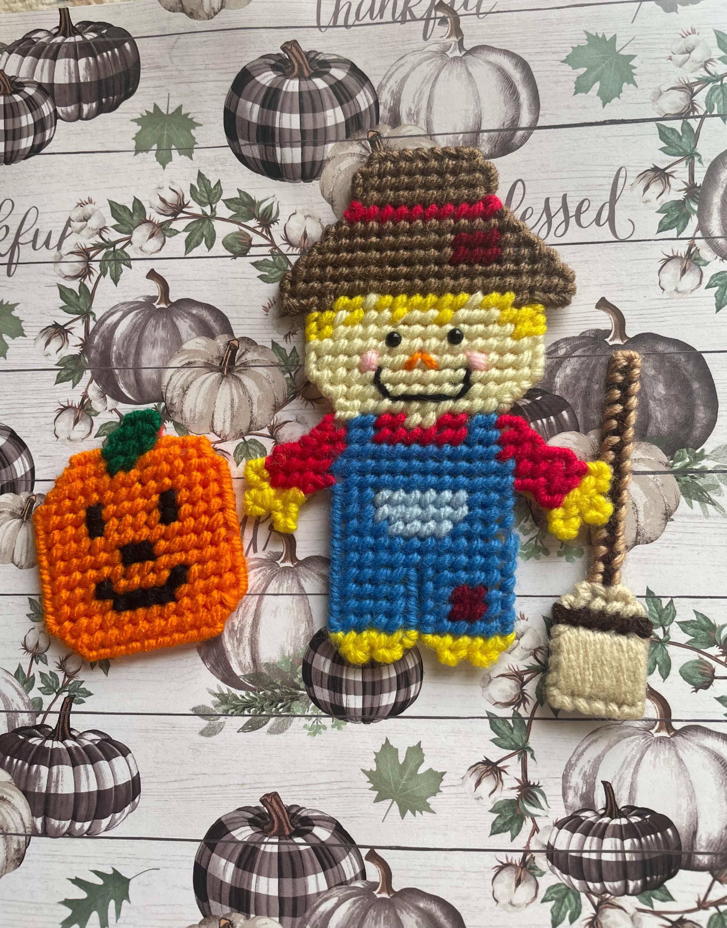 Plastic Canvas Scarecrow W/ Pumpkin and Broom Magnets - Etsy