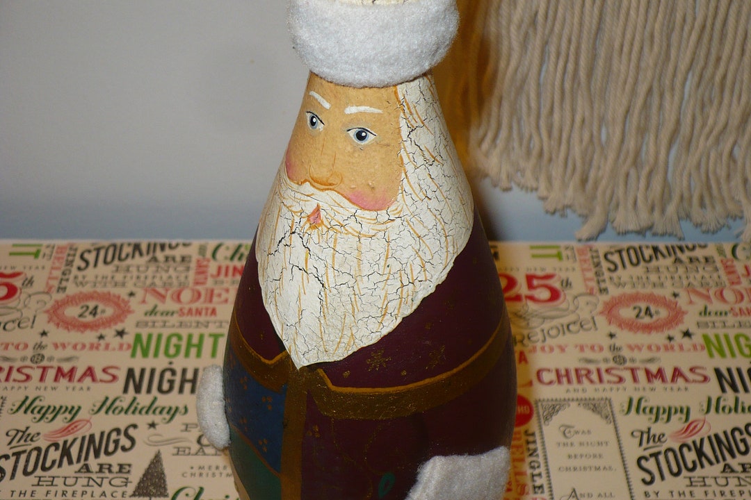 Vintage FOLK ART Bowling Pin Santa Claus Folk Art Christmas Santa Claus ...