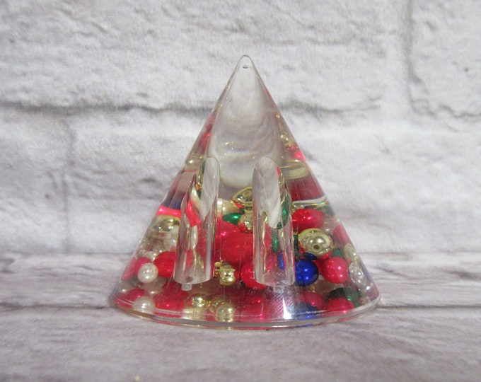 Vintage Pyramid Paperweight Floating Beads Pearl Snow Globe Style ...