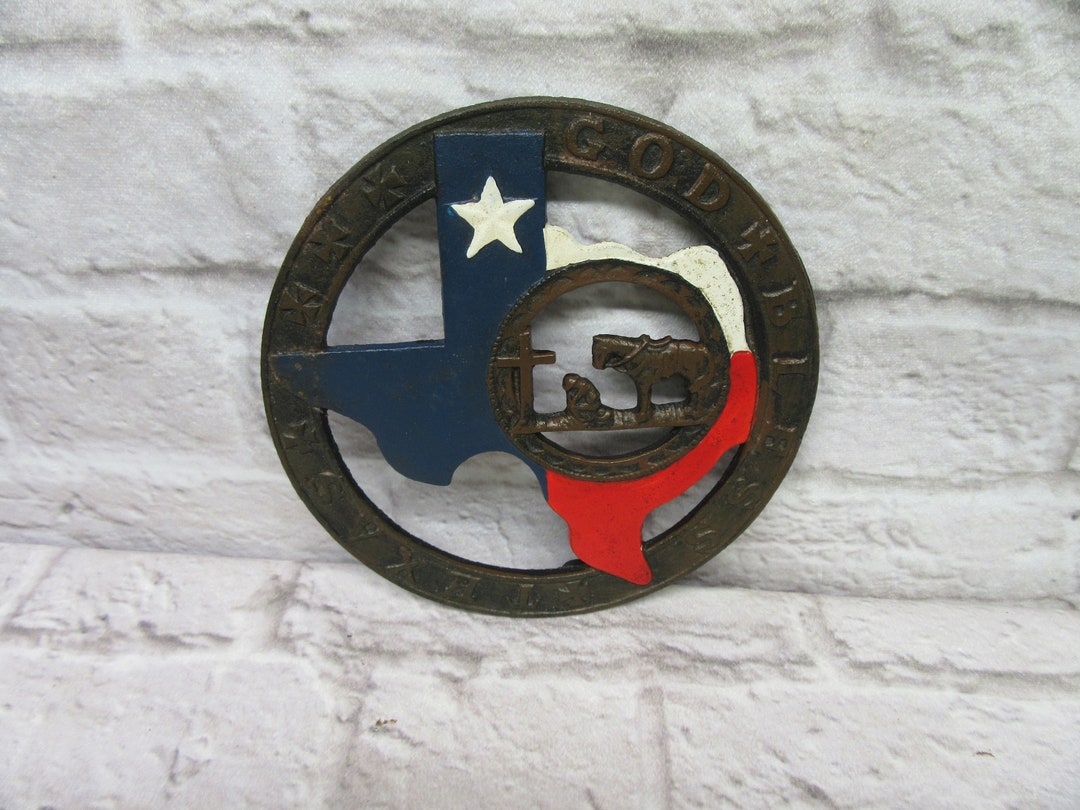 Texas Trivet God Bless Cowboy Praying Plaque Wall Decor New Brown Cast ...
