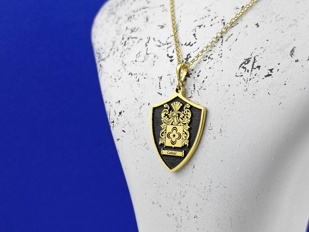 Solid Gold Coat of Arms Necklace, Family Crest Necklace, Custom Signet ...
