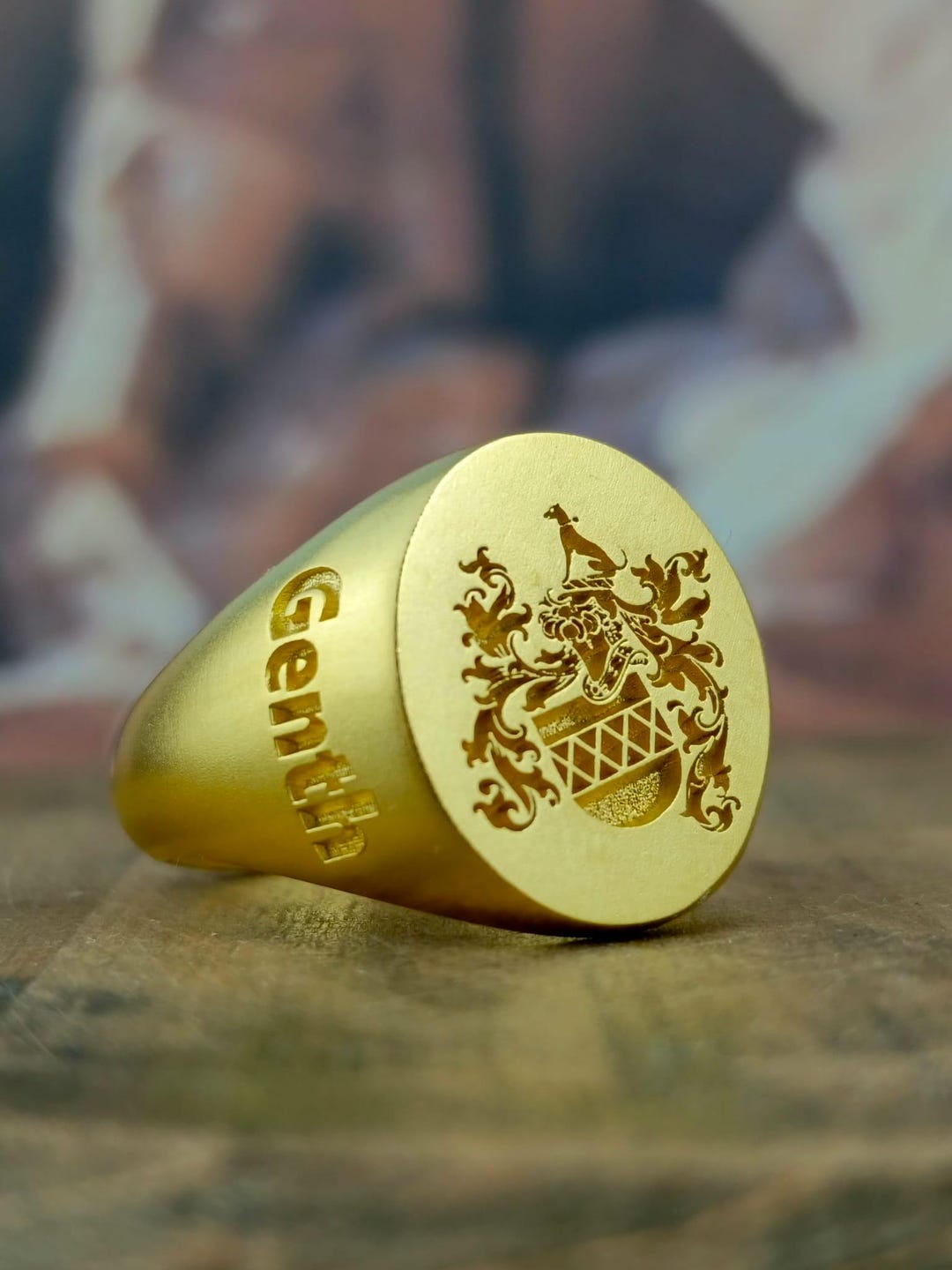 24K Gold Filled Custom Family Crest Signet Ring • Engraved Jewelry - Etsy