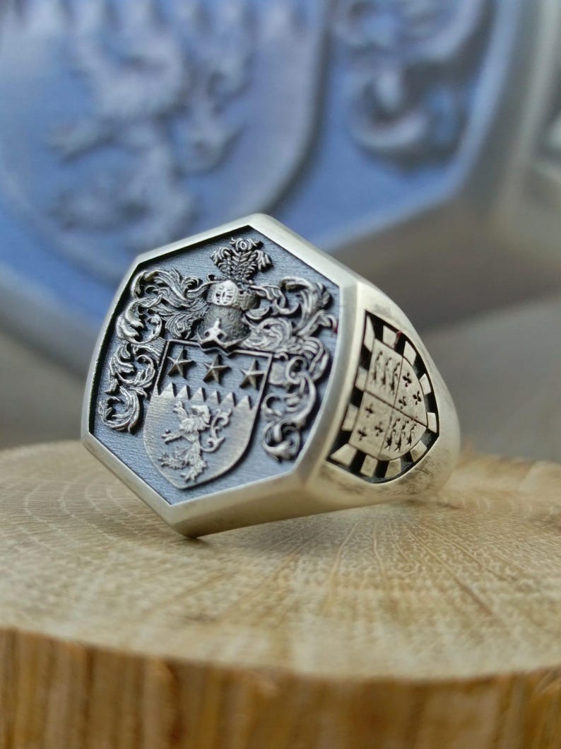 Custom Family Crest Signet Ring: Sterling Silver Heraldic Jewelry - Etsy