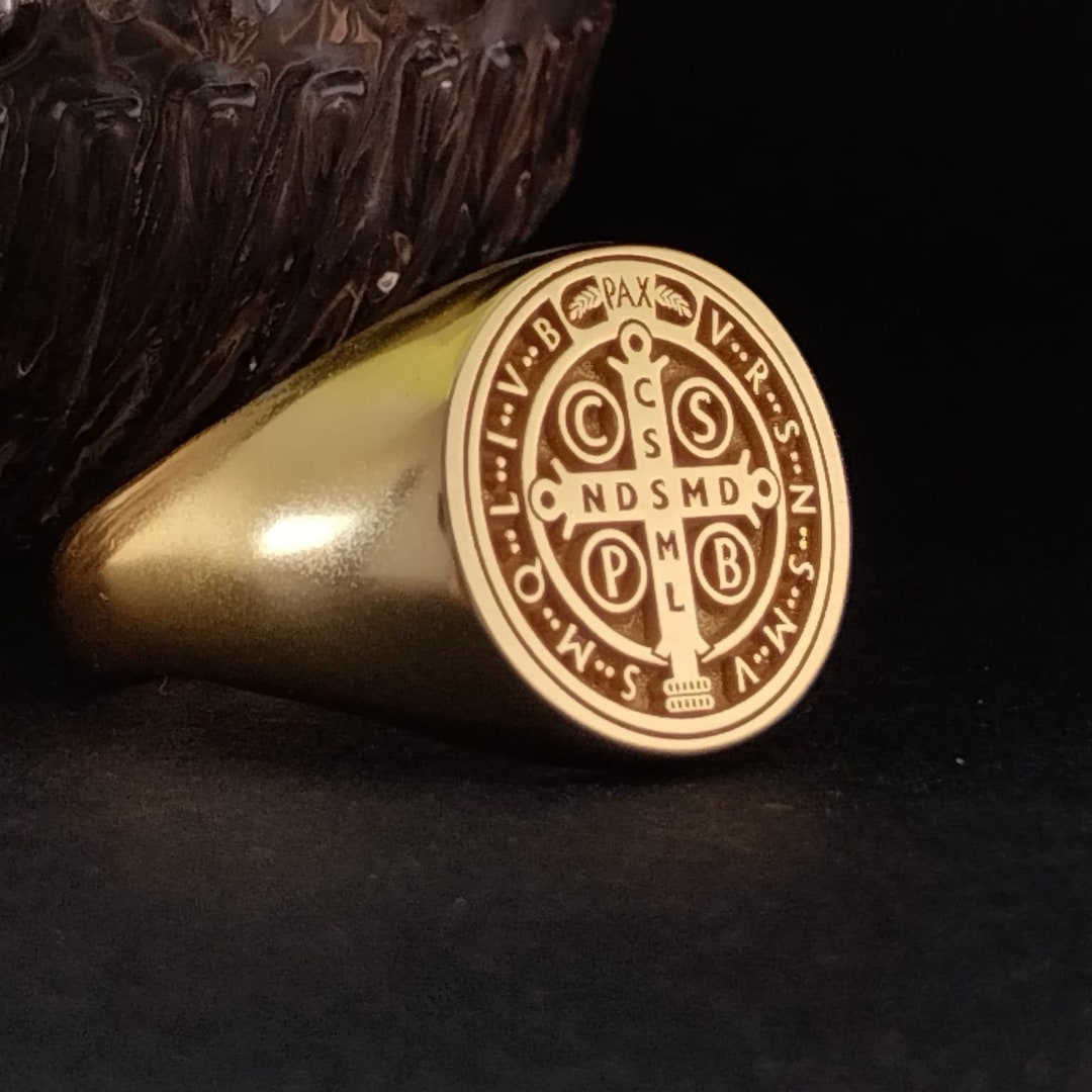 St Benedict Medal Signet Ring: 10K-18K Gold Religious Jewelry - Etsy