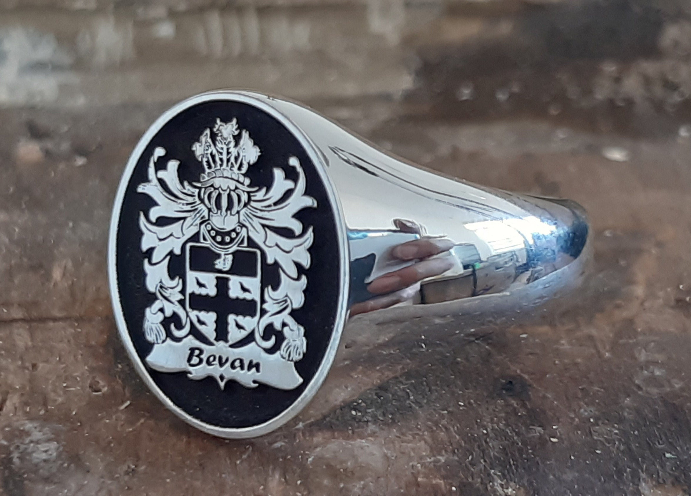 Custom Sterling Silver Family Crest Signet Ring: Personalized Coat of ...