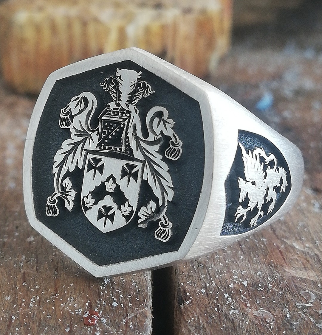Custom Engraved Signet Ring Sterling Silver, Personalized Family Crest ...