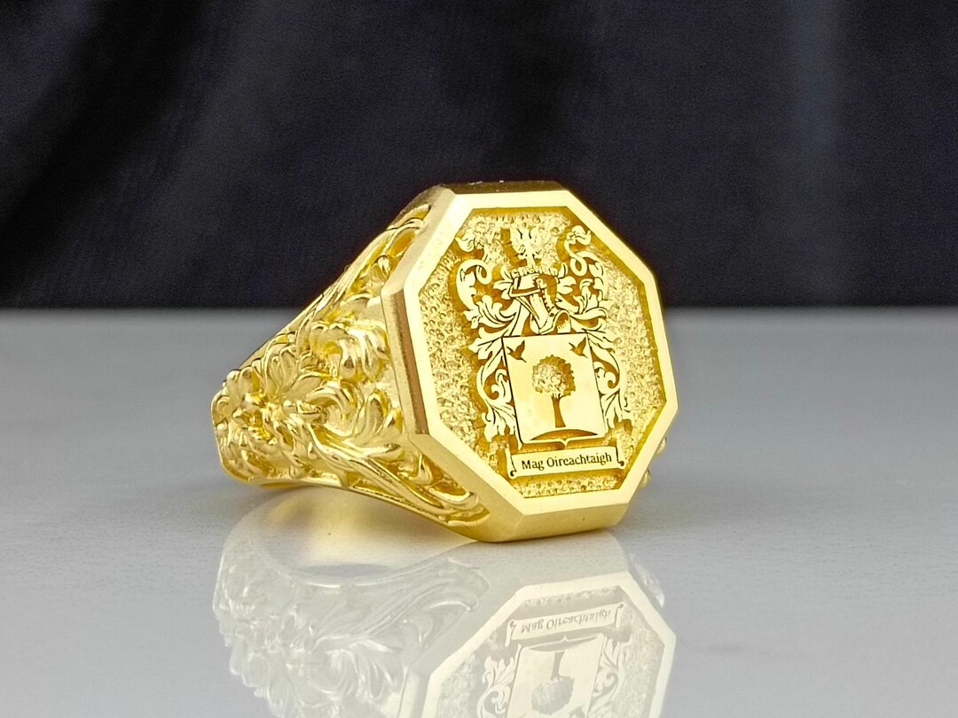 Custom Family Crest Signet Ring: Sterling Silver Personalized Coat of ...