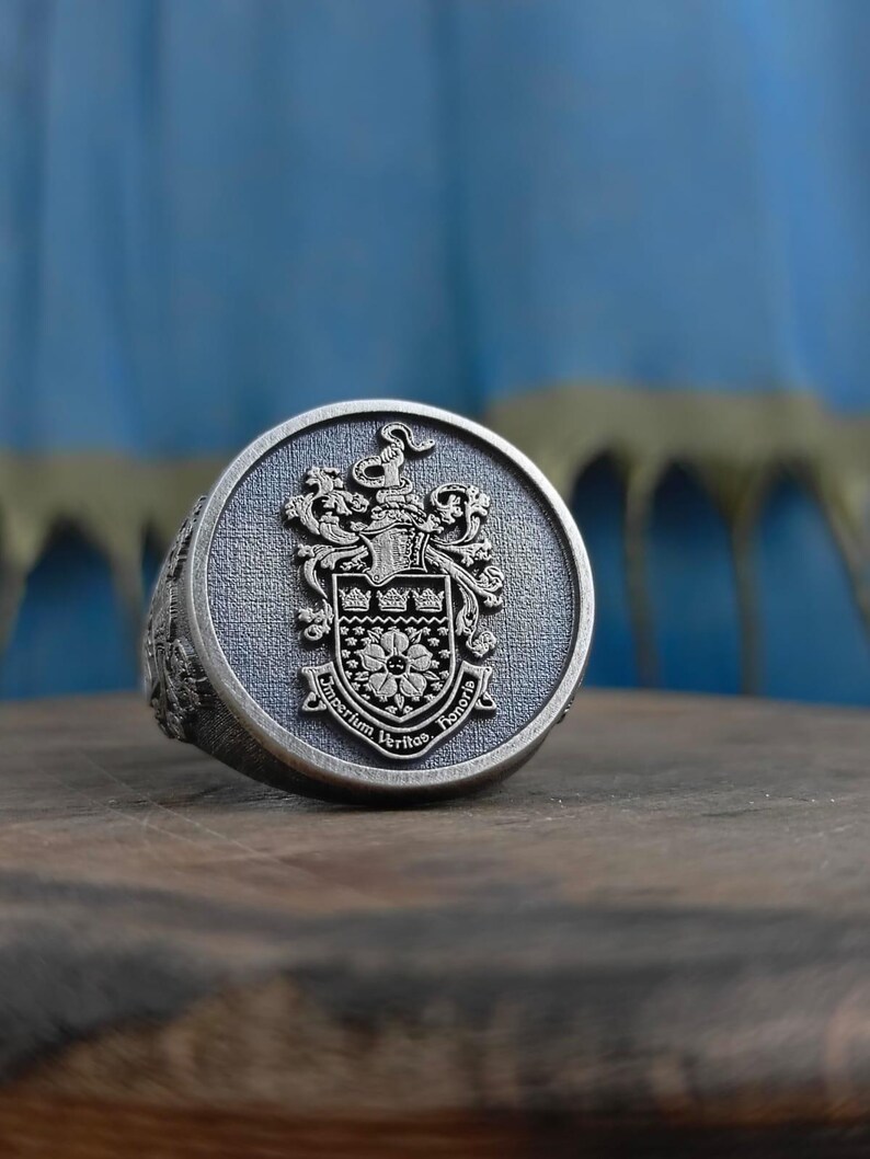 Custom Family Crest Signet Ring: Sterling Silver Personalized Coat of ...