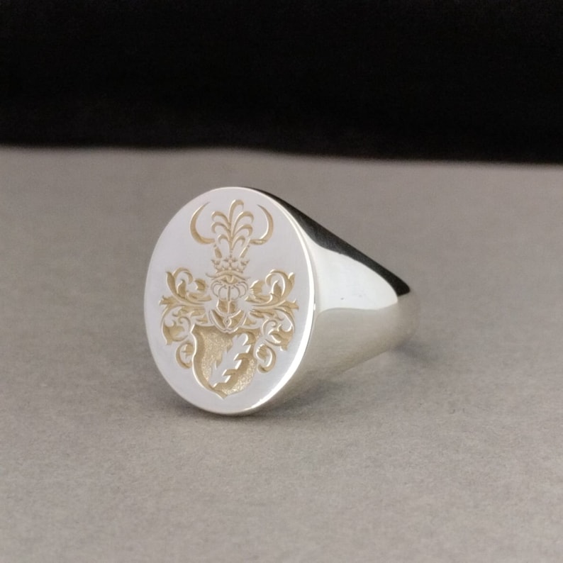 Custom Family Crest Signet Ring: Sterling Silver Coat of Arms - Etsy
