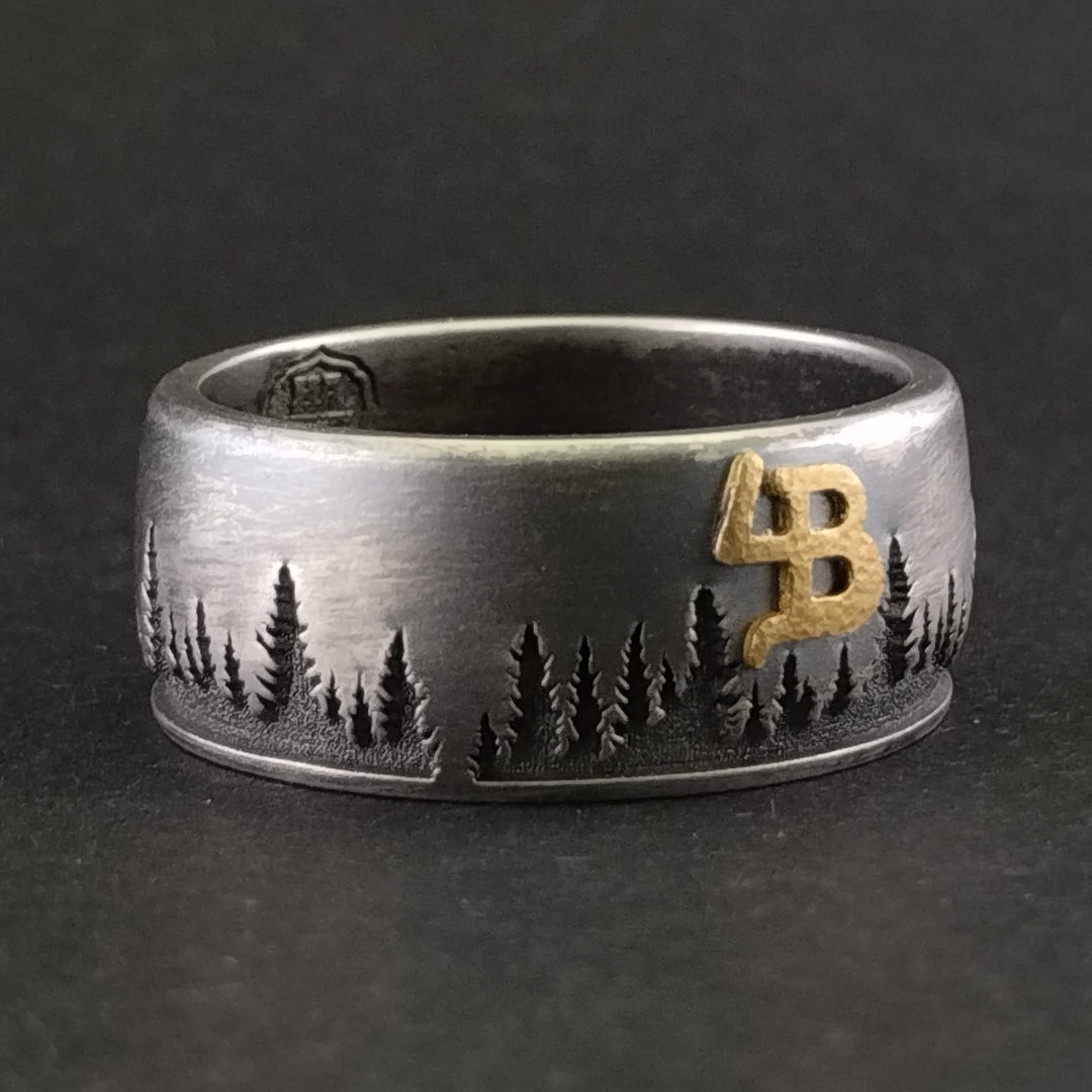 Wedding Bands,fir Trees in Mountains Forest Landscape Pattern,mens and ...