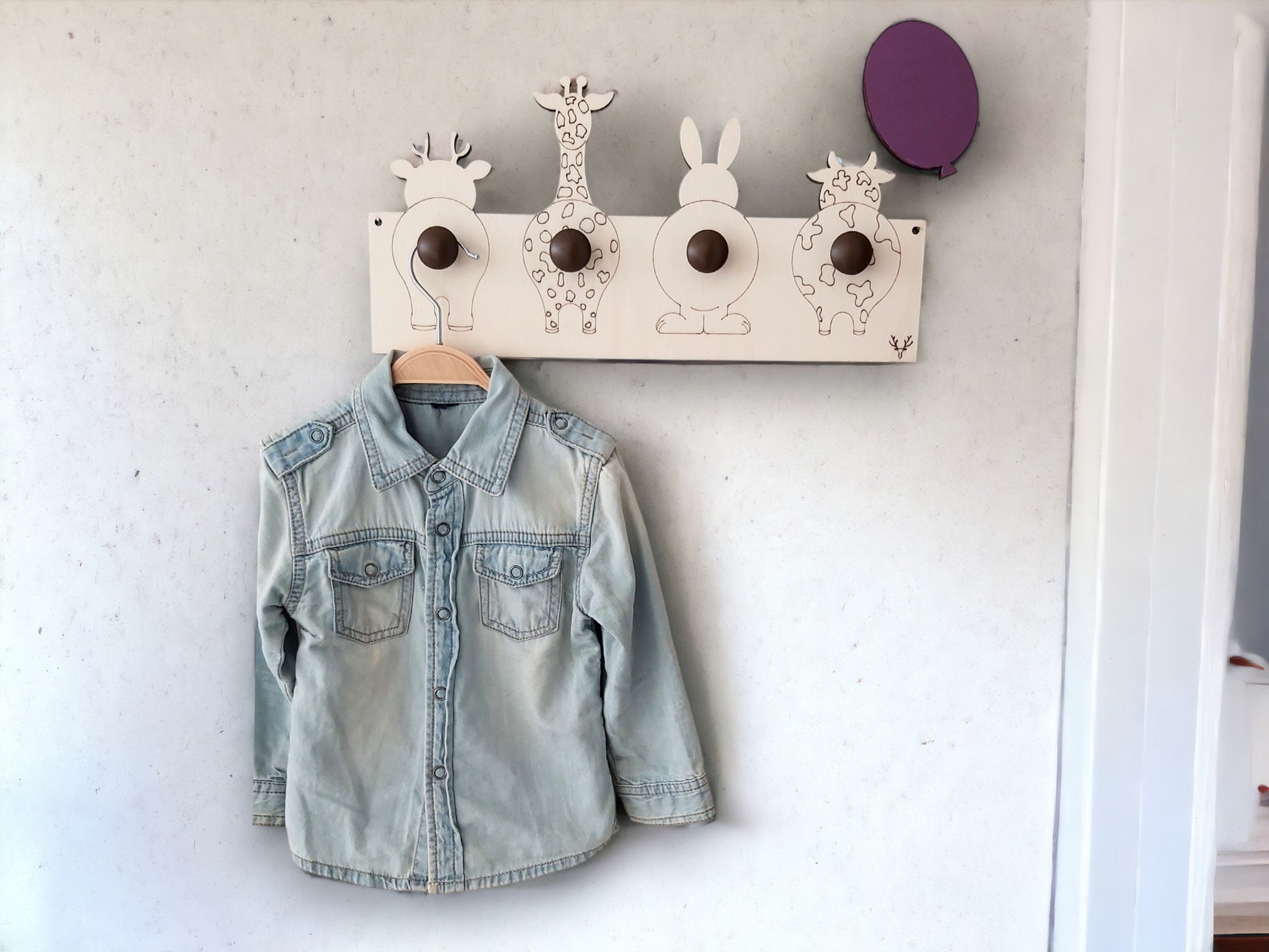 Wooden Coat Rack With Animals, Baby Room Clothes Hanger, Nordic Style ...