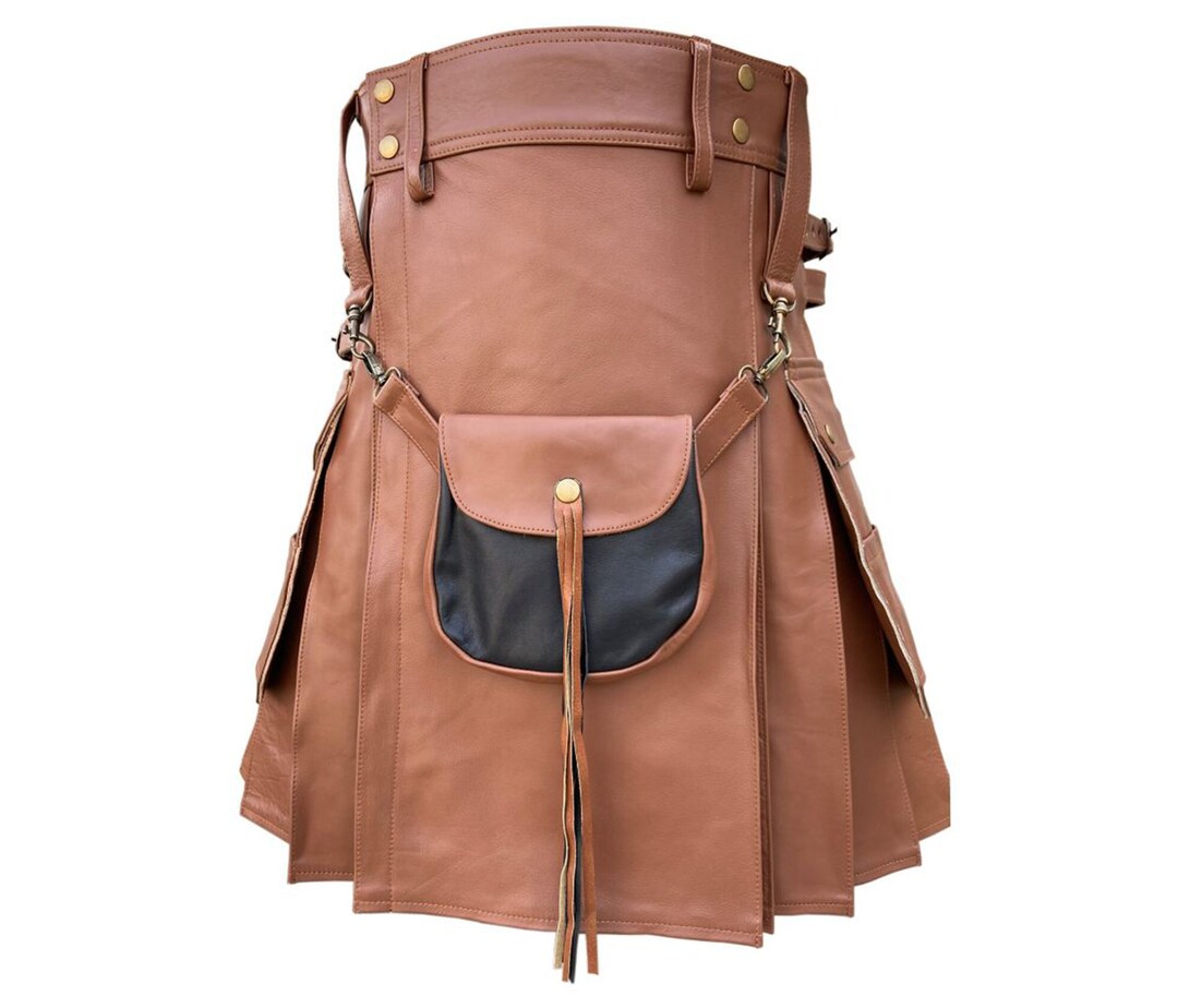 Scottish Brown Leather Kilt With Sporran Men's Utility Genuine Cow ...