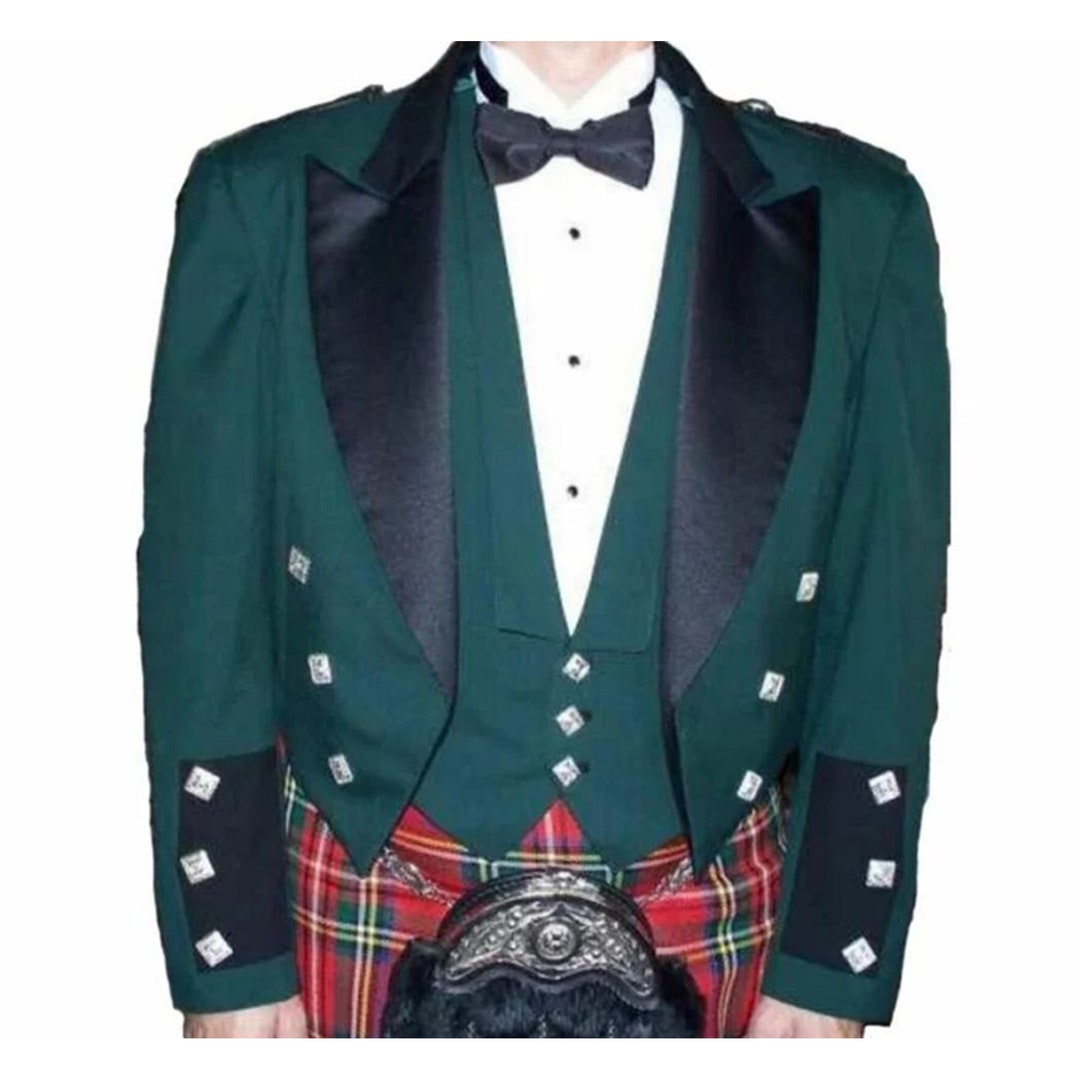 Handmade Prince Charlie Wool Jacket With Vest Scottish Weeding Kilt ...
