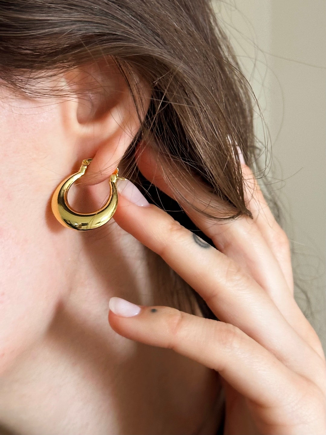 18K Gold Plated Half Moon Hoop Earrings: Minimalist Women’s Jewelry ...