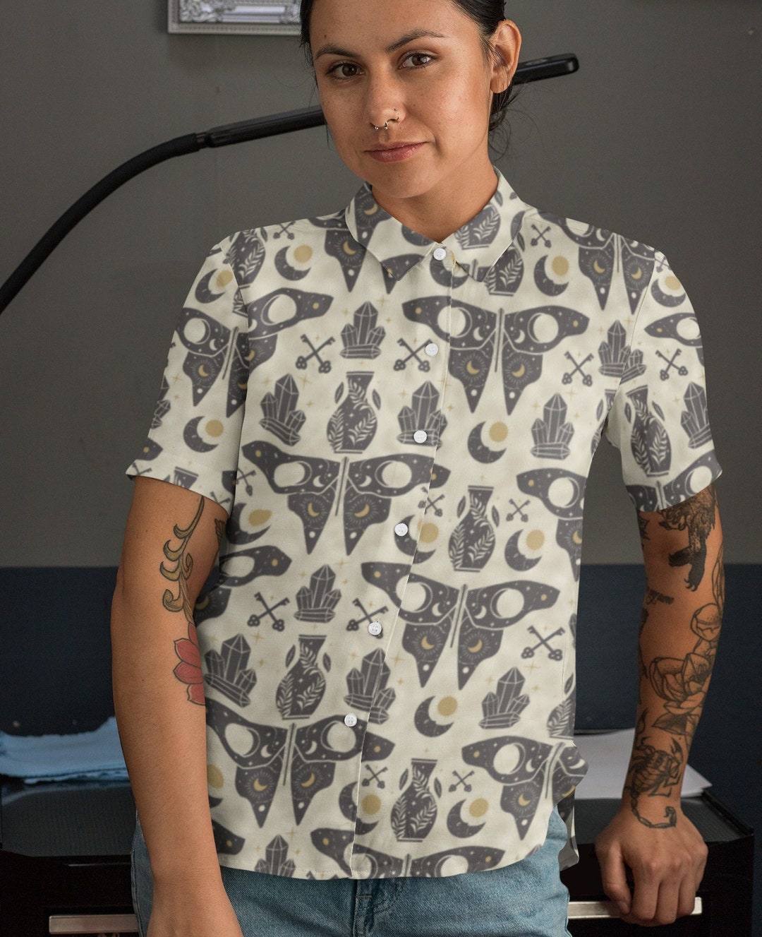 Gender Neutral Celestial Moth Button up Shirt Goblin Core - Etsy