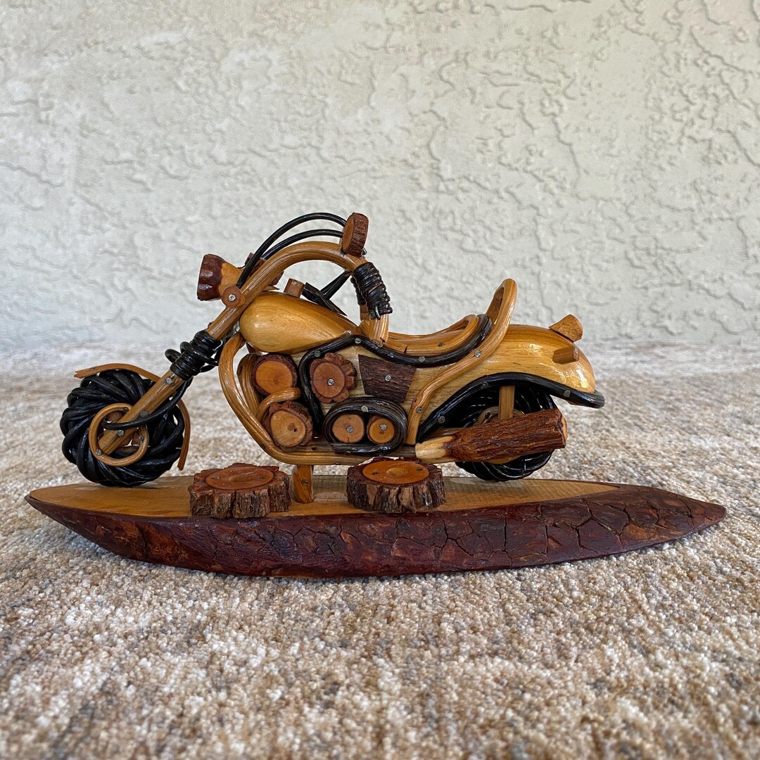 Vintage Wooden Motorcycle Sculpture Pen/ Pencil Holder - Etsy