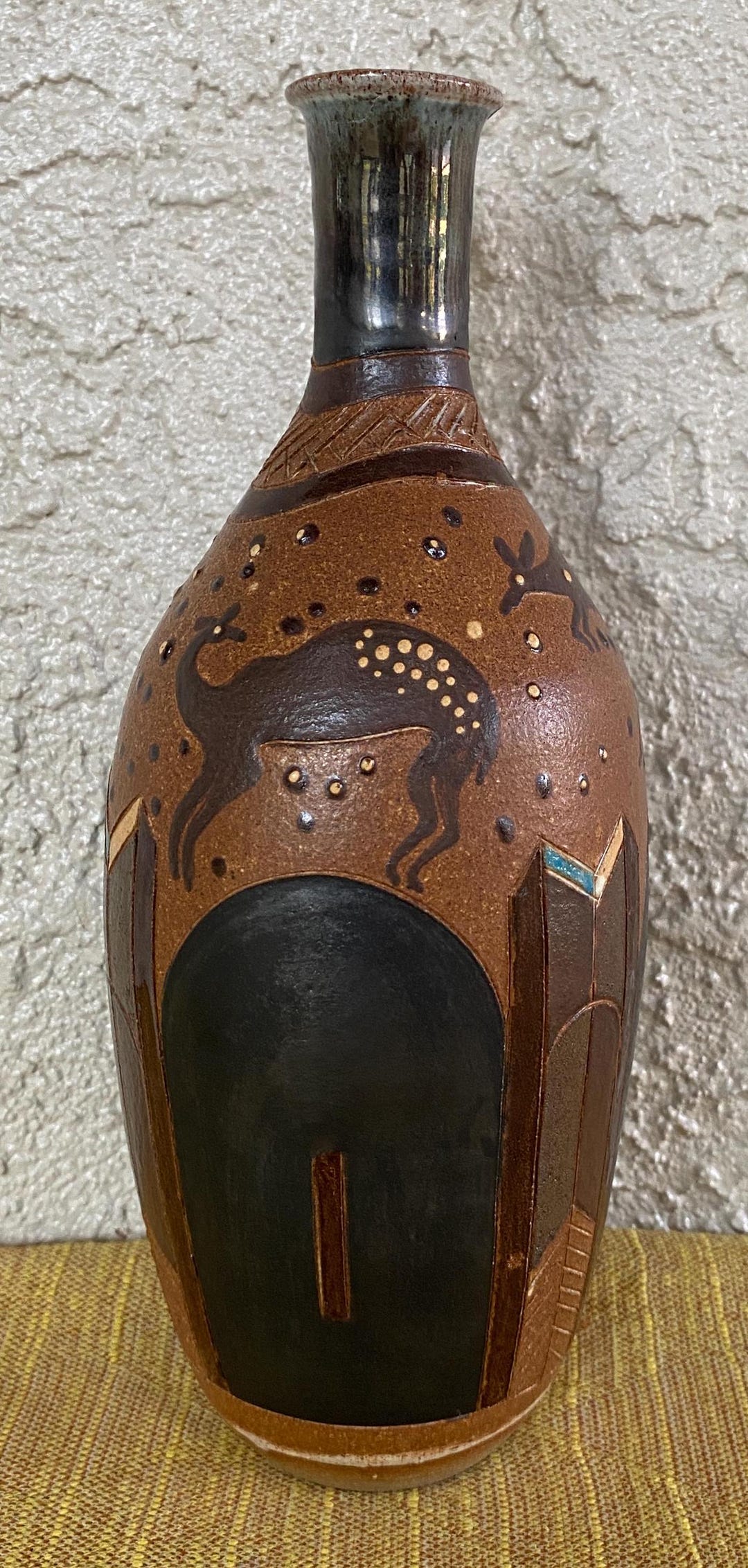 Studio Art Pottery Deer Vase - Dean Schwarz - Signed - Etsy