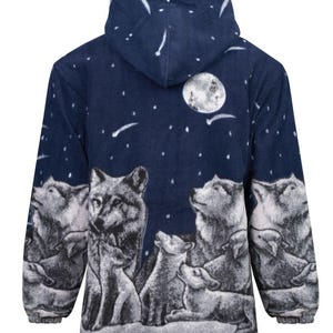 Warm Winter Cosy Outdoor Fleece Wolf Print Jacket - Etsy