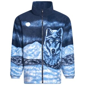 Warm Winter Cosy Outdoor Fleece Wolf Print Jacket - Etsy