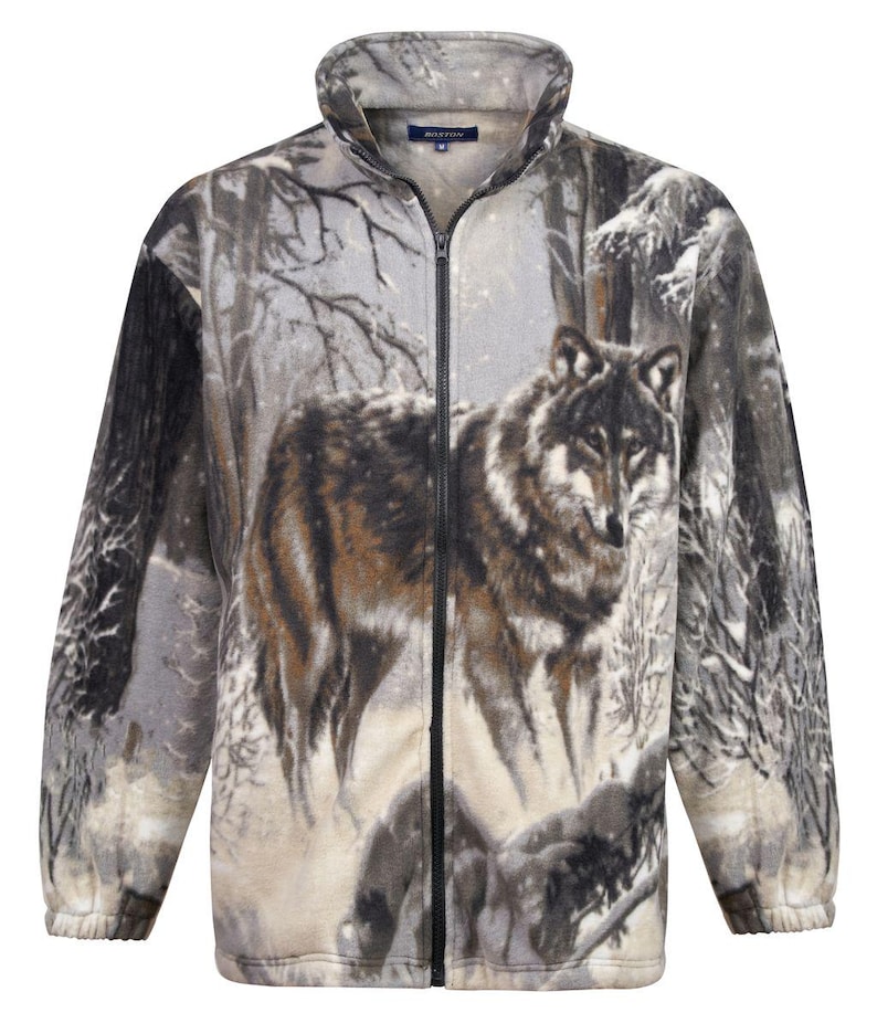 Warm Winter Cosy Outdoor Fleece Wolf Print Unlined Jacket - Etsy