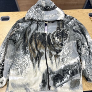 Warm Winter Cosy Outdoor Fleece Wolf Print Jacket - Etsy
