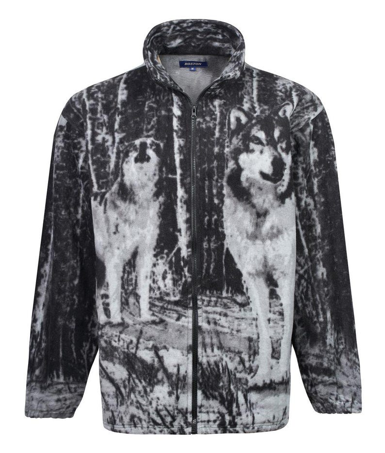 Warm Winter Cosy Outdoor Fleece Wolf Print Unlined Jacket - Etsy