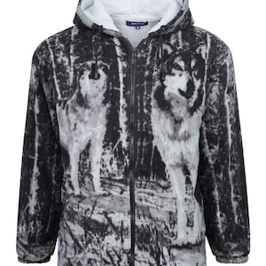 Warm Winter Cosy Outdoor Fleece Wolf Print Jacket - Etsy