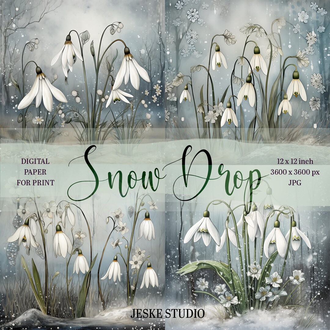 Top Illustrated Digital Snow Drops in JPG Scrapbook Junk Journal ...