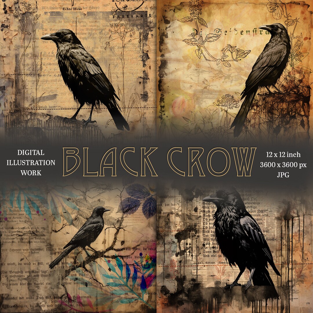 TOP Digital Vintage Black Crow Collage With Old Book in JPG Scrapbook ...