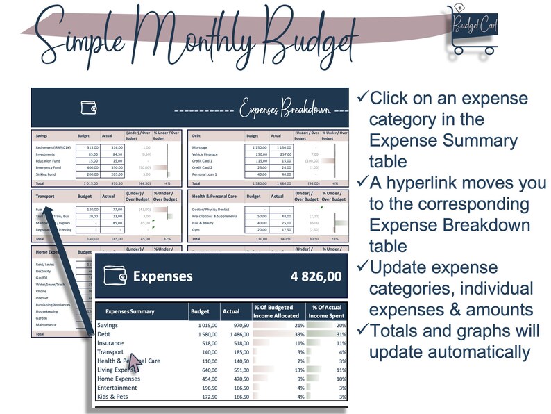 Minimalist Monthly Budget Excel Spreadsheet Template Download Financial ...