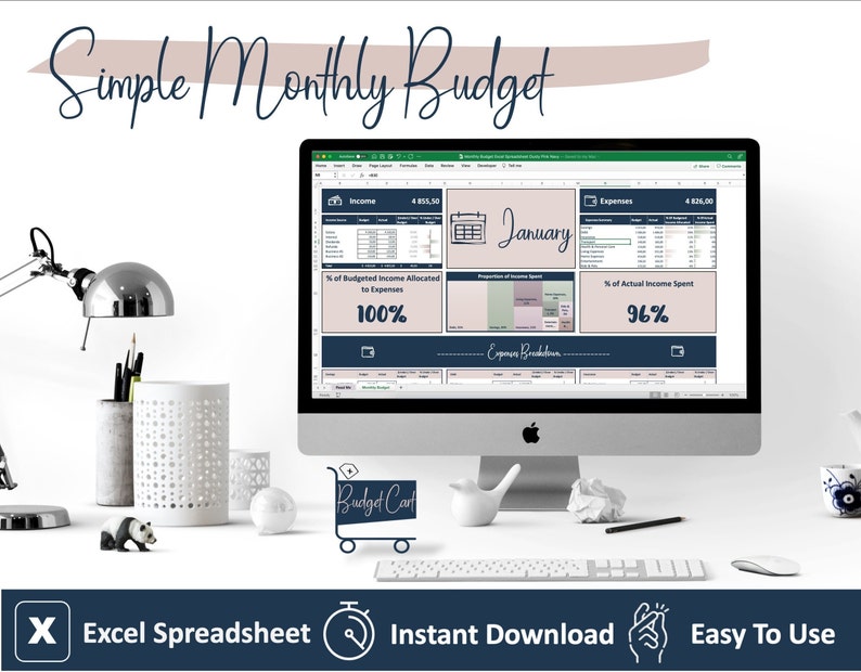 Minimalist Monthly Budget Excel Spreadsheet Template Download Financial ...