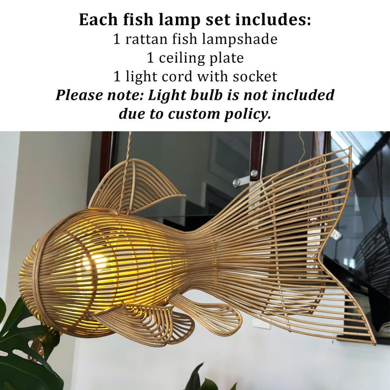 Rattan Fish Pendant Light Woven Wicker Chandelier Lighting Fish Bamboo ...