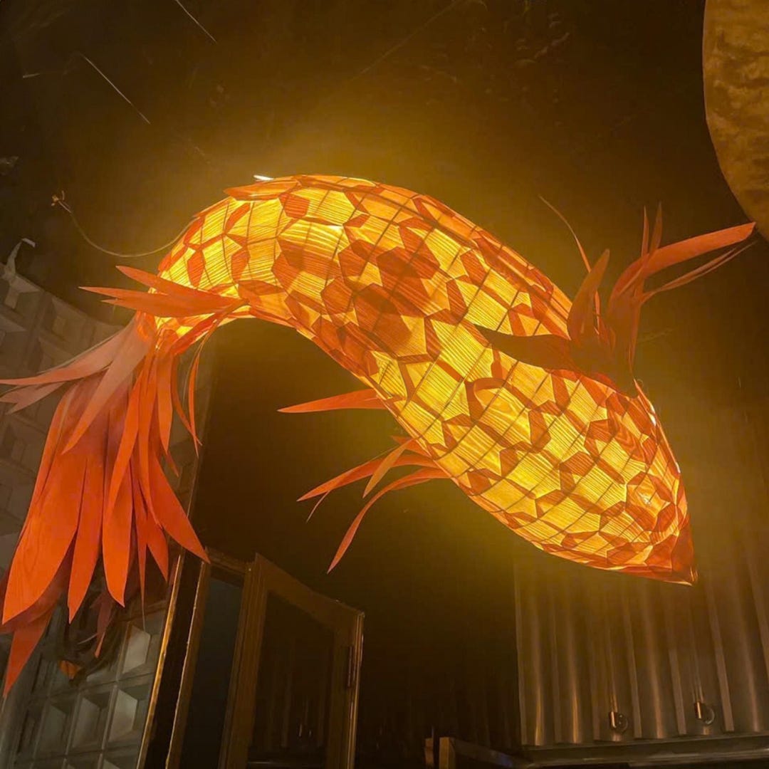 Wood Fish Pendant Light Veener Chandelier Koi Fish Pendant Lighting ...