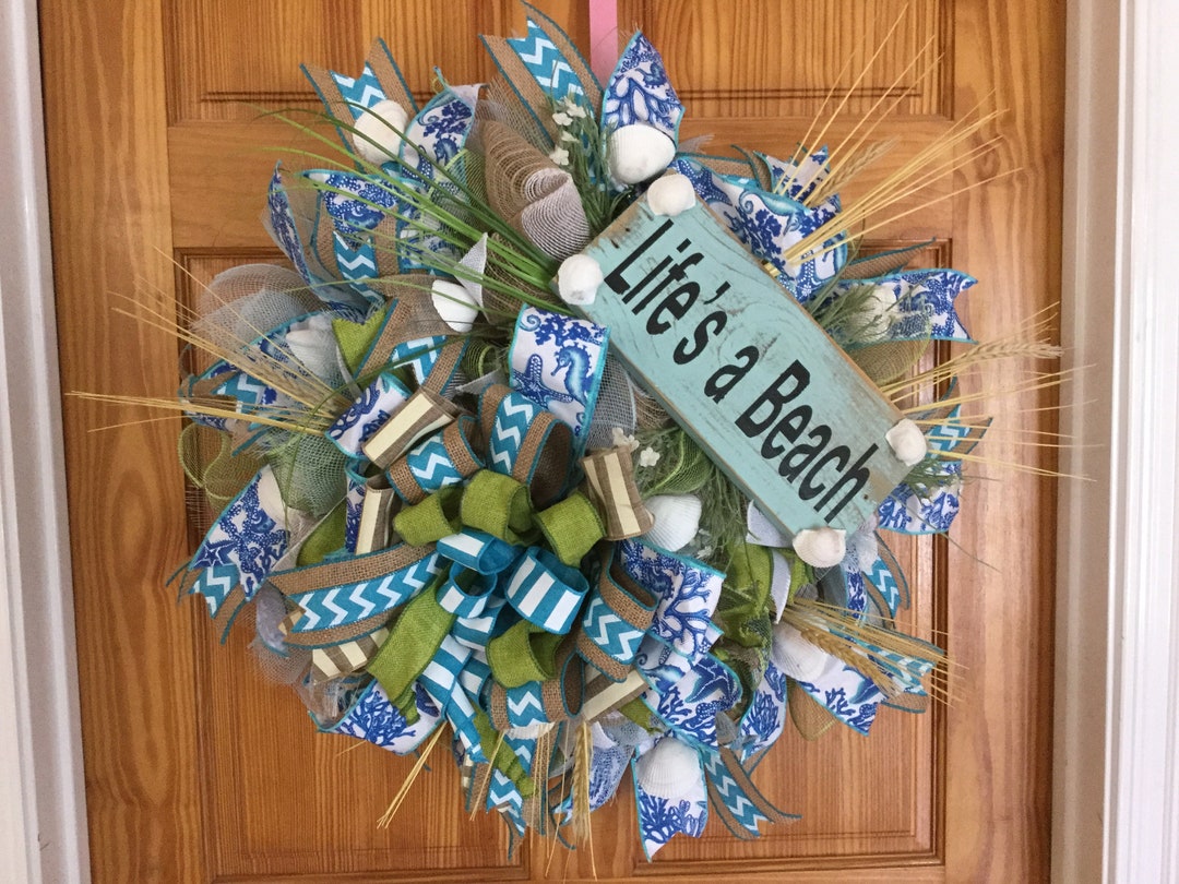 Life’s a Beach Themed Deco Mesh Wreath. - Etsy