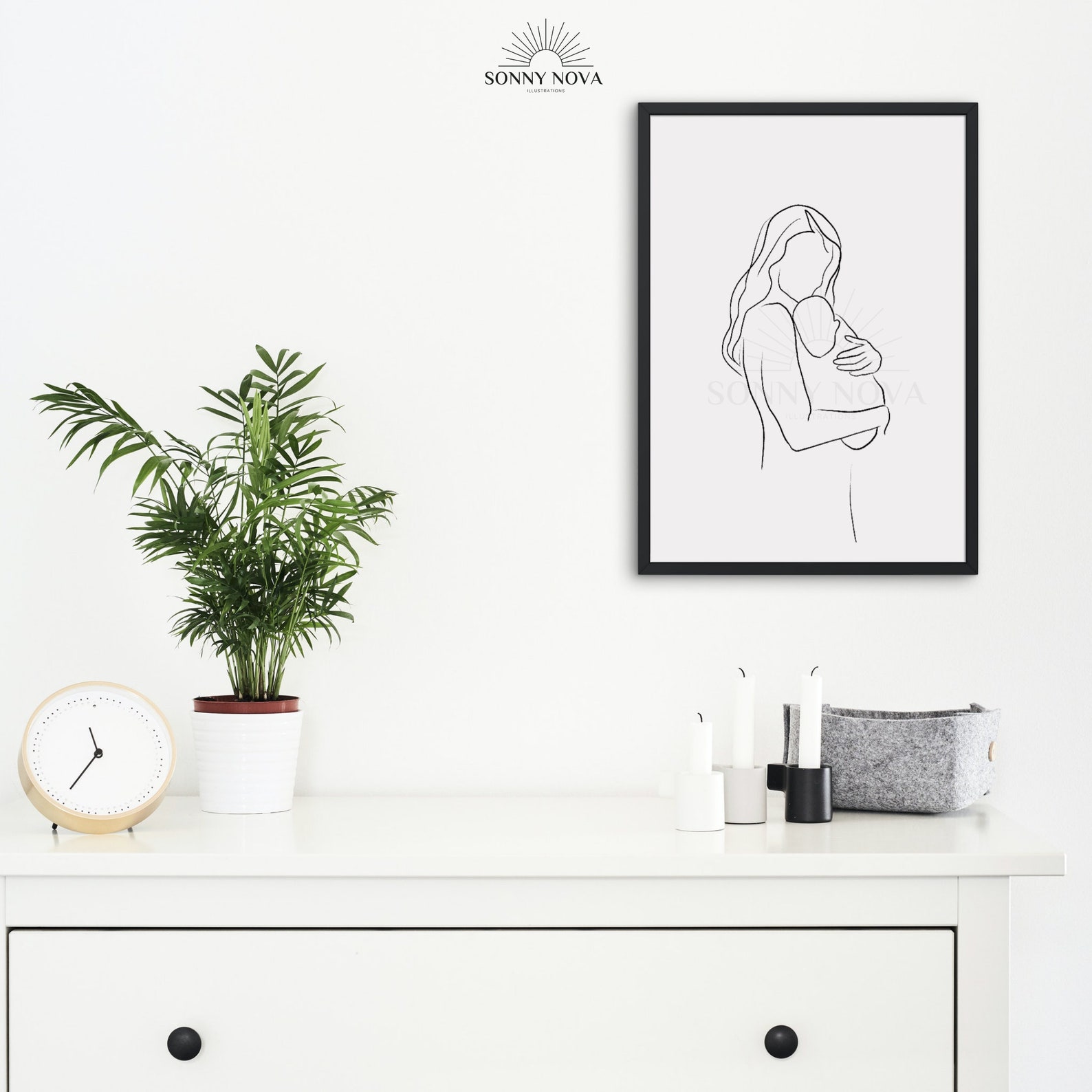 Mother and Baby Line Drawing - Etsy
