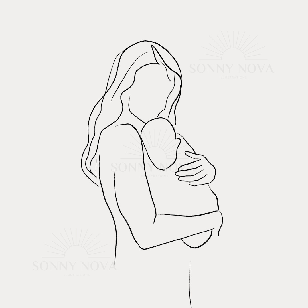 Mother and Baby Line Drawing - Etsy