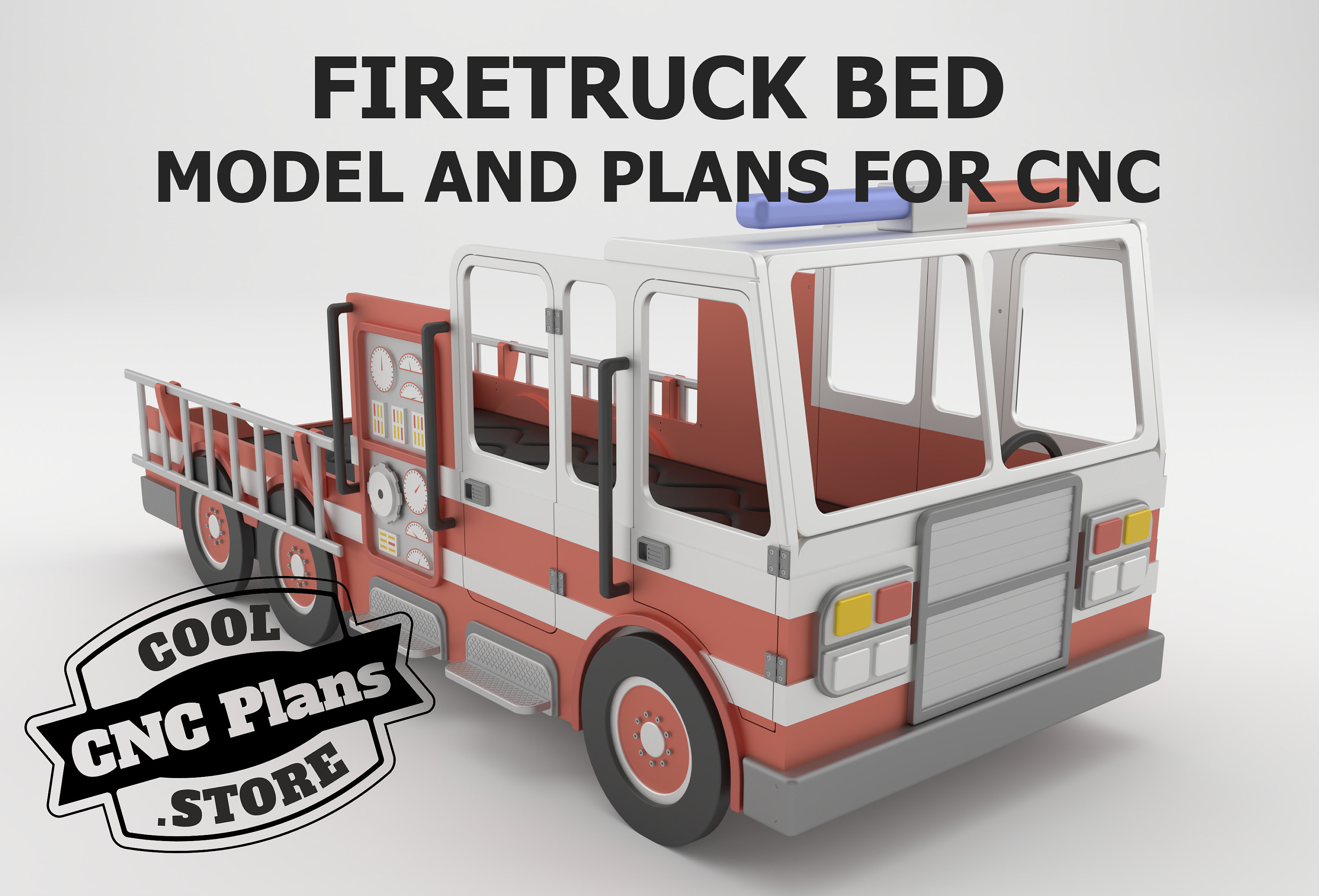 Firetruck Bed for Kids 1900x900 Mm. Plans, Models for Cnc Milling. STEP ...