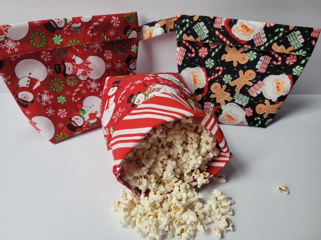 Handmade Personal Size Reusable Microwave Popcorn Bag in Fun Christmas ...