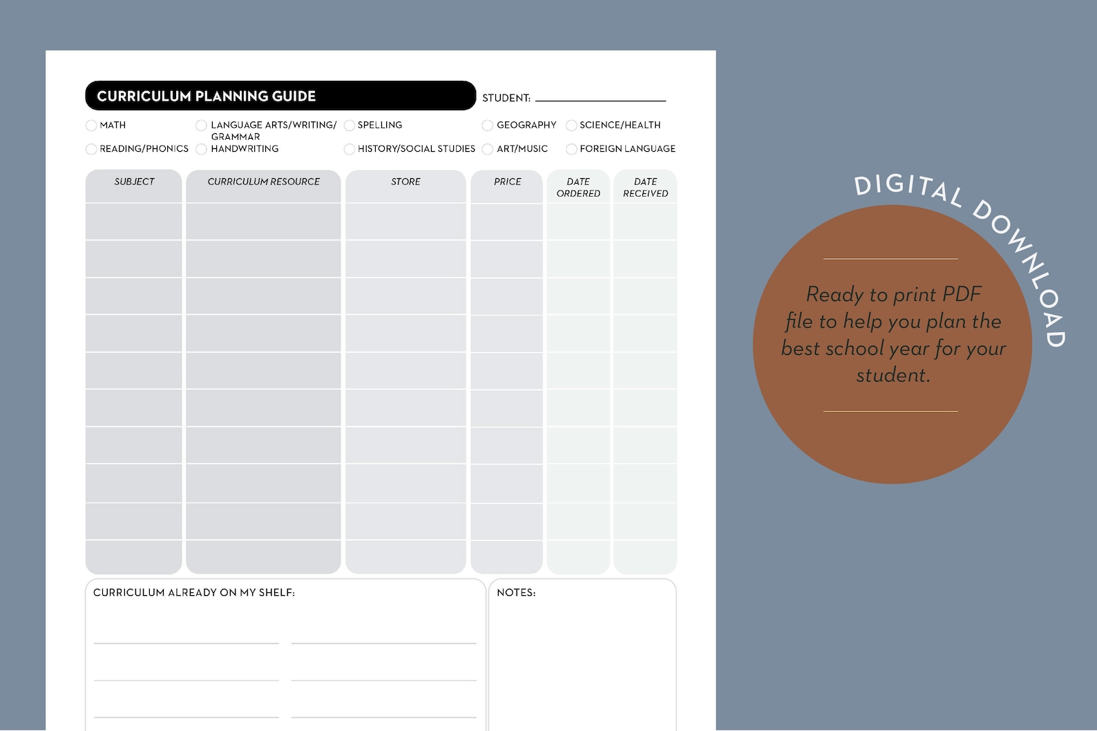 Curriculum Planning Guide, Digital Download, PDF, Homeschool Planner - Etsy