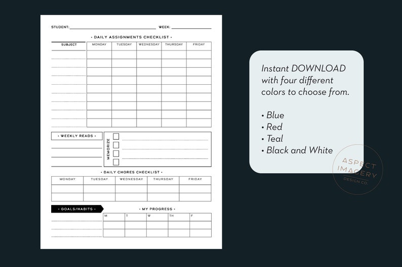Printable Student Weekly Planner Daily Checklist Student Week-at-a ...