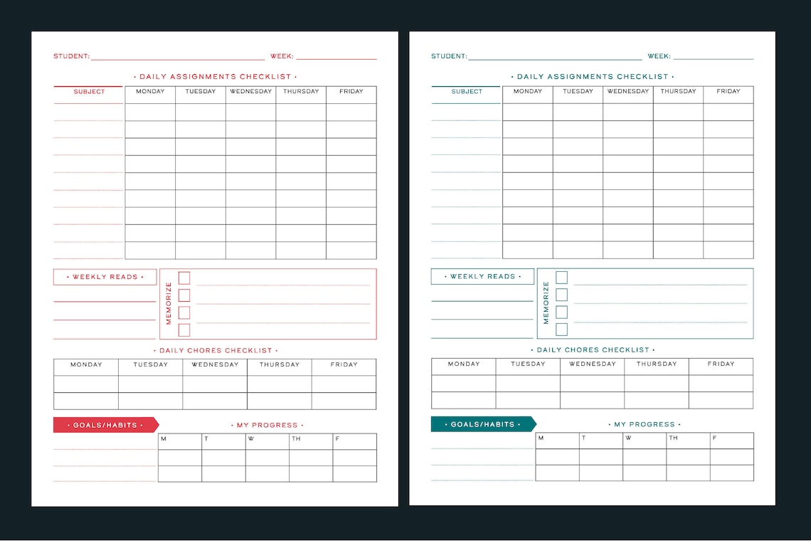 Printable Student Weekly Planner Daily Checklist Student Week-at-a ...