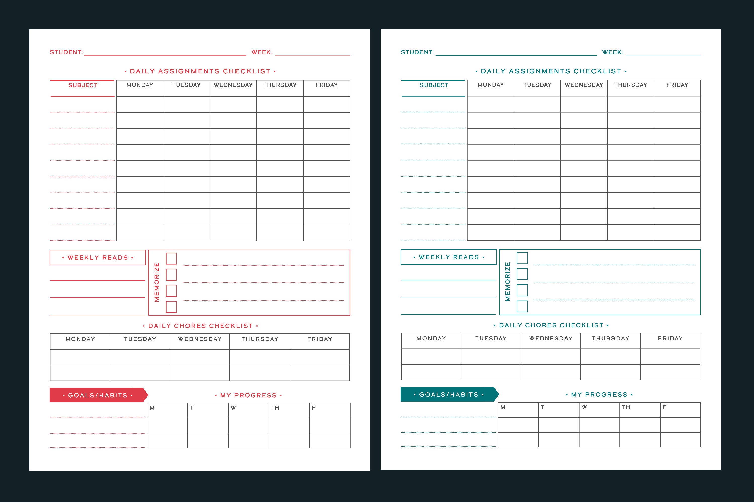Printable Student Weekly Planner Daily Checklist Student Week-at-a ...