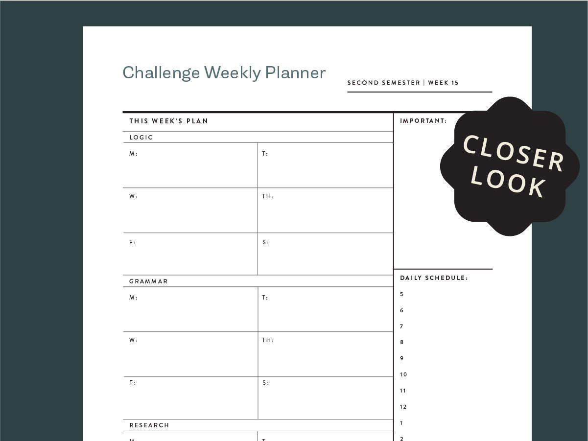 Challenge Planner, Homeschool Planner, Classical Conversations Planner ...