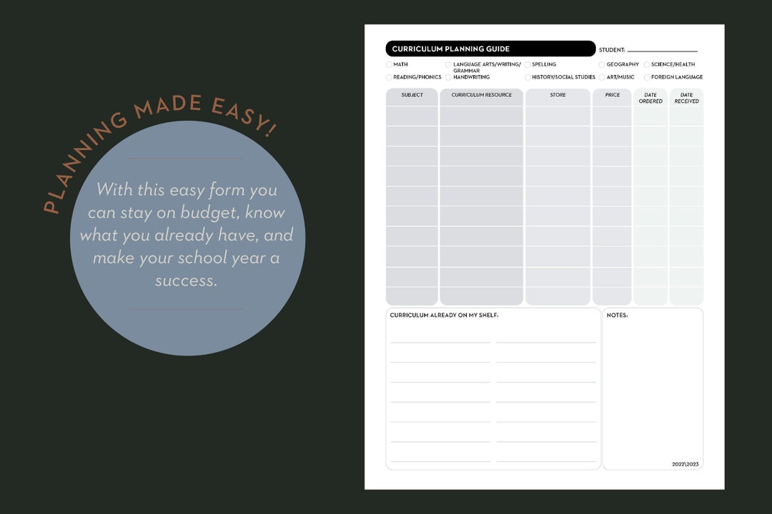 Curriculum Planning Guide, Digital Download, PDF, Homeschool Planner - Etsy